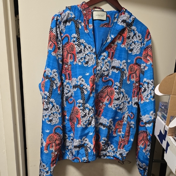 Gucci | Jackets & Coats | Gucci Vibrant Blue And Orange Bengal Tiger ...